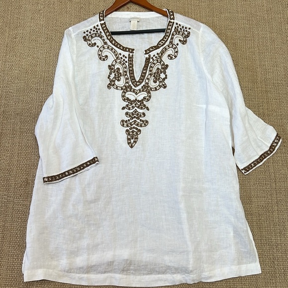 Chico's | Tops | Chicos Beaded Linen Tunic 3 6 | Poshmark